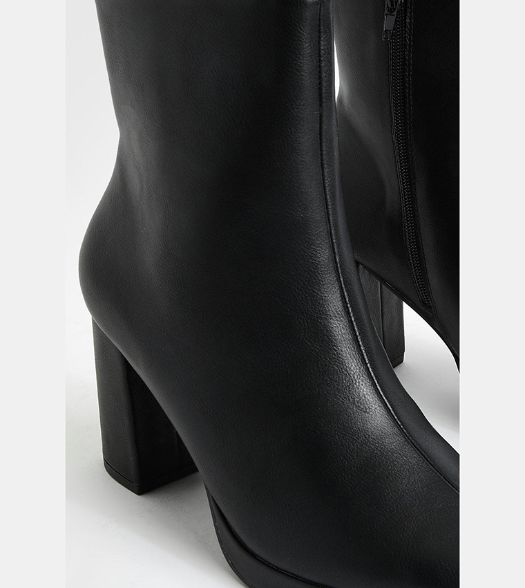 Buy Boohoo Platform Block Heel Ankle Boots In Black | 6thStreet UAE