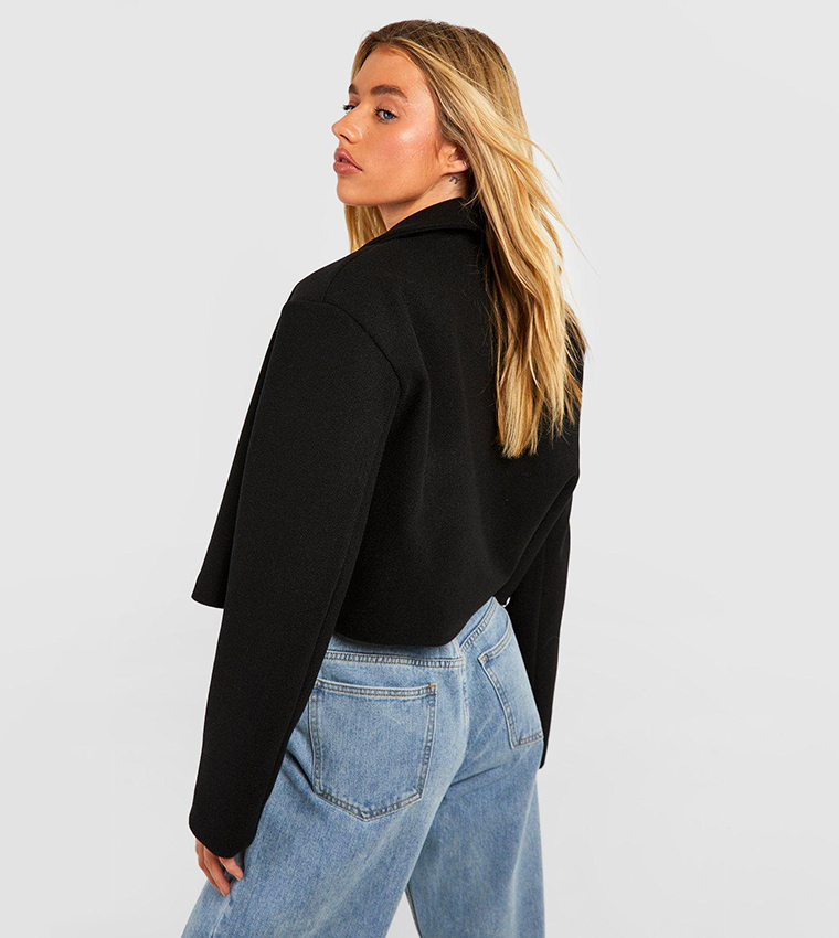 Buy Boohoo Shoulder Pad Boxy Crop Wool Look Jacket In Black | 6thStreet ...