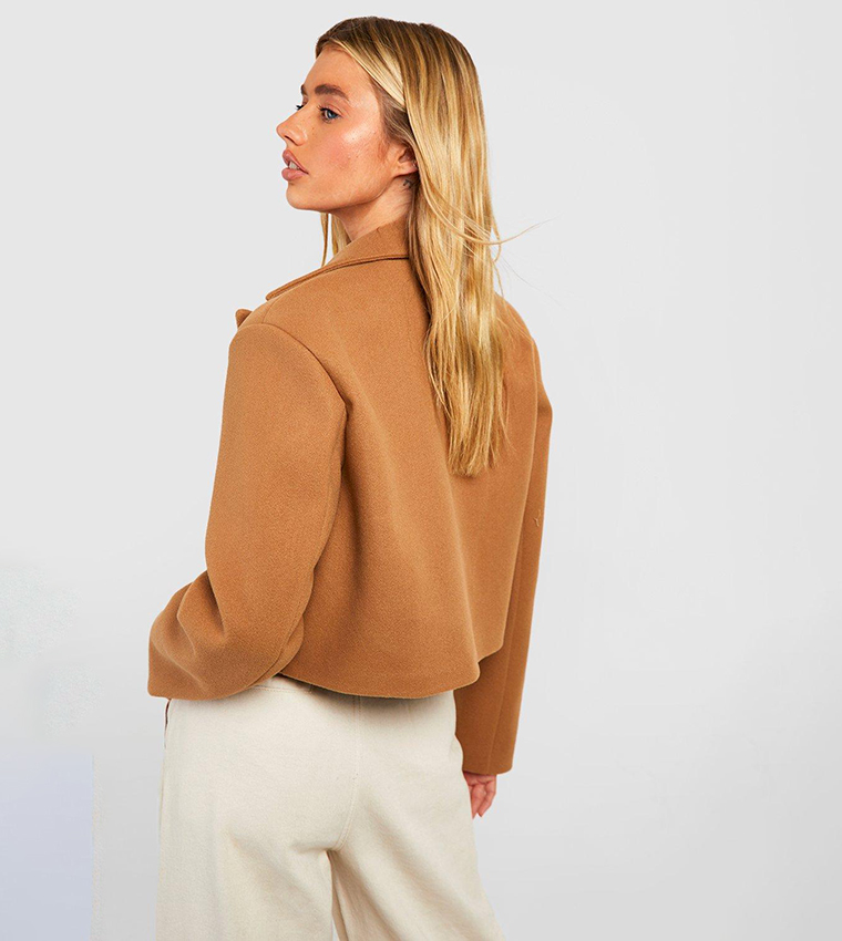 Buy Boohoo Shoulder Pad Boxy Crop Wool Look Jacket In Beige | 6thStreet ...