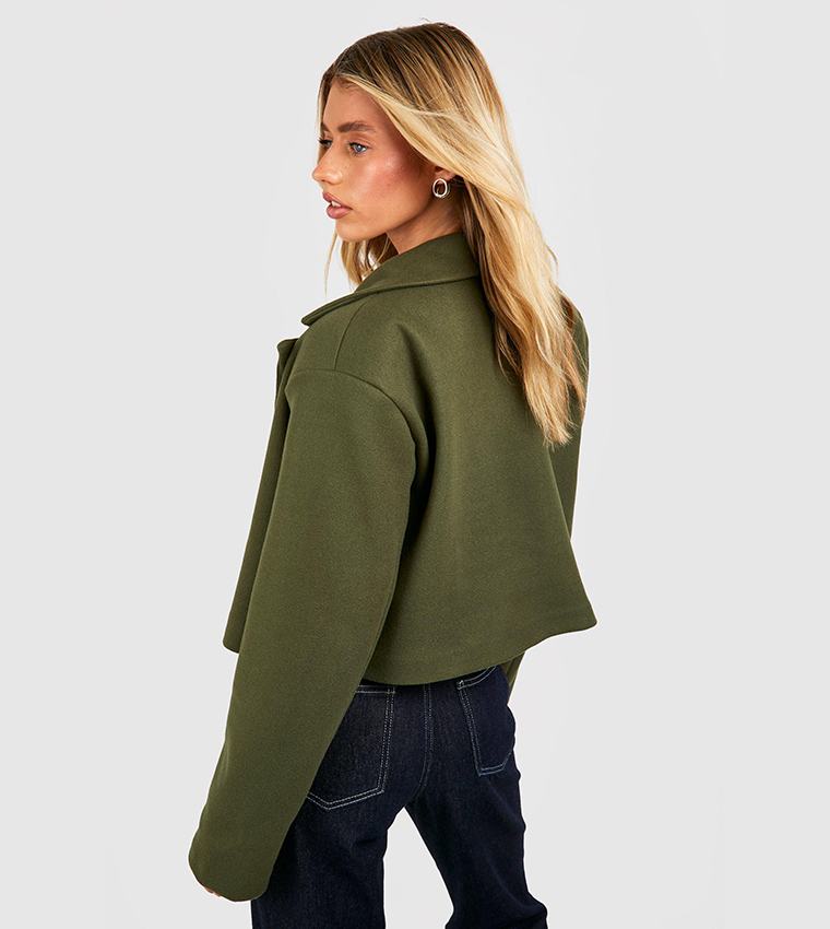 Buy Boohoo Shoulder Pad Boxy Crop Wool Look Jacket In Khaki | 6thStreet ...