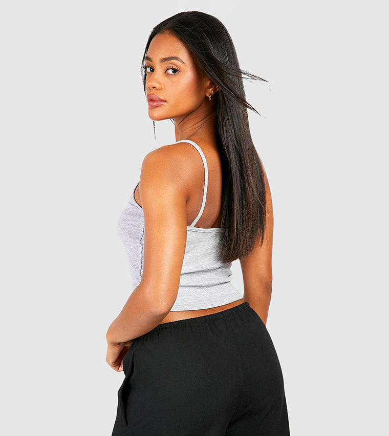 Buy Boohoo Basic Rib Strappy Cami Top In Grey | 6thStreet Qatar