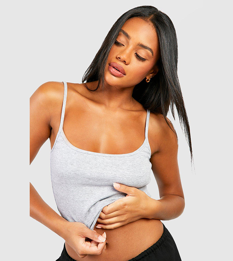 Buy Boohoo Basic Rib Strappy Cami Top In Grey | 6thStreet Qatar