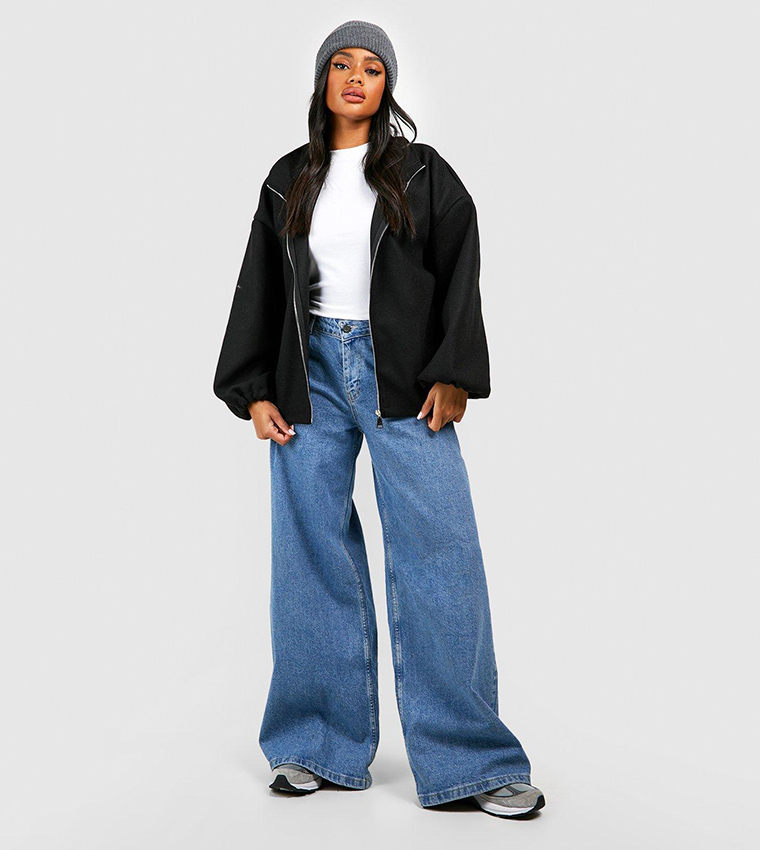 Buy Boohoo Wool Look Oversized Bomber Jacket In Black | 6thStreet Kuwait