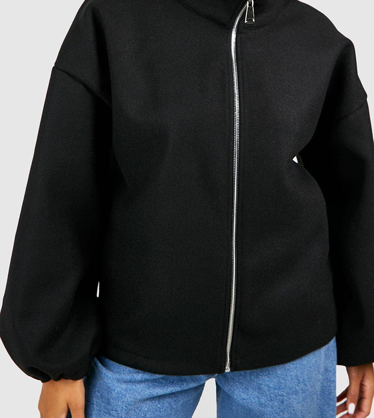 Buy Boohoo Wool Look Oversized Bomber Jacket In Black | 6thStreet Kuwait