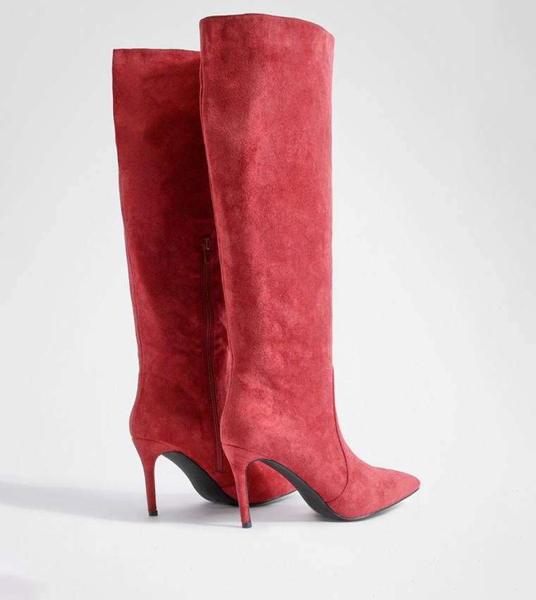 Buy Boohoo Stiletto Pointed Toe Knee High Boots In Red | 6thStreet UAE
