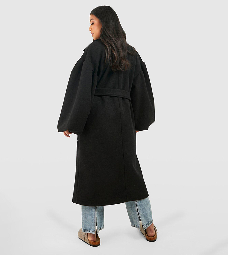 Buy Boohoo Balloon Sleeve Oversized Wool Look Coat In Black | 6thStreet UAE