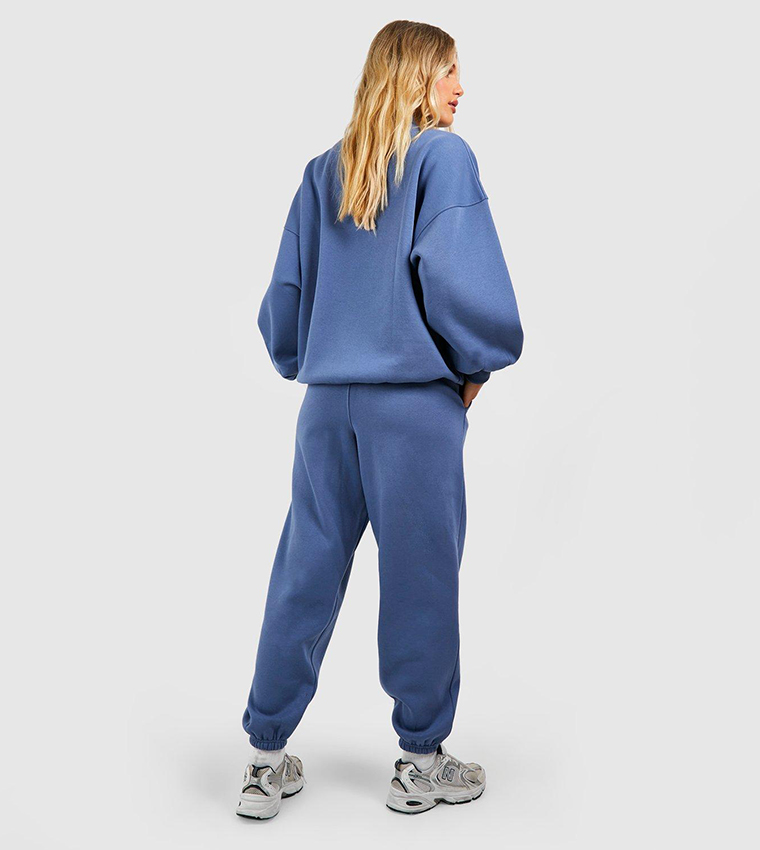 Buy Boohoo Design Studio Deep Neck Sweatshirt Tracksuit Set In Blue ...