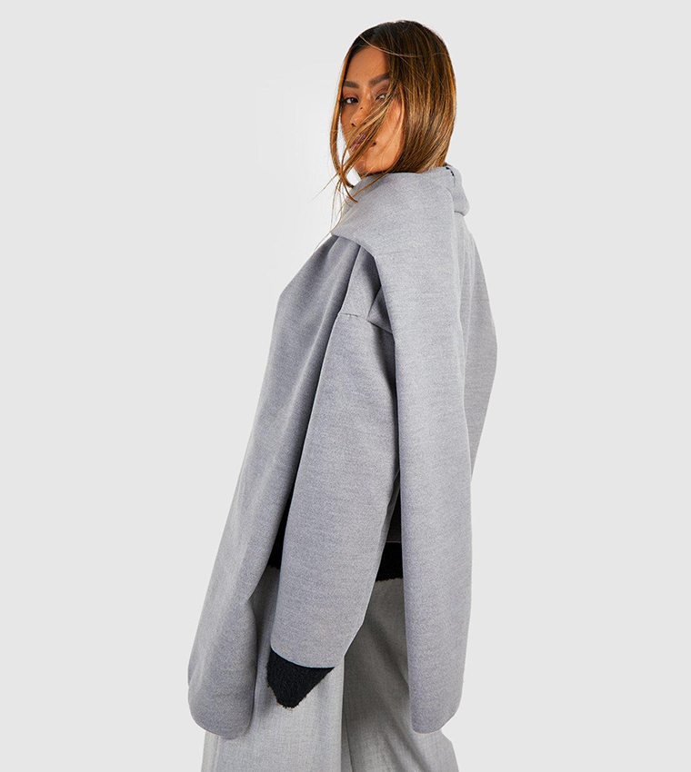Buy Boohoo 2 In 1 Scarf Detail Wool Look Short Coat In GREY MARL ...