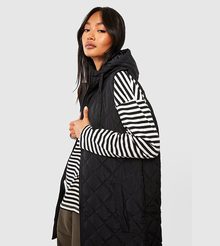 Buy Boohoo Diamond Quilt Hooded Gilet In Black | 6thStreet UAE