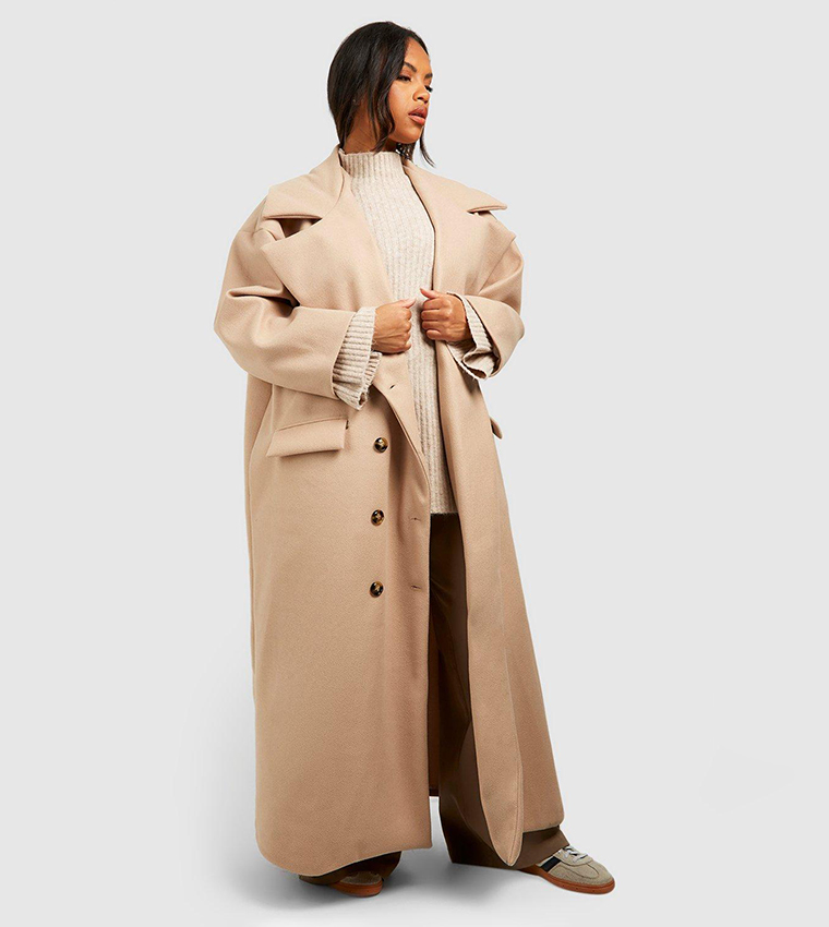 Buy Boohoo Wool Look Oversized Maxi Coat In STONE | 6thStreet UAE