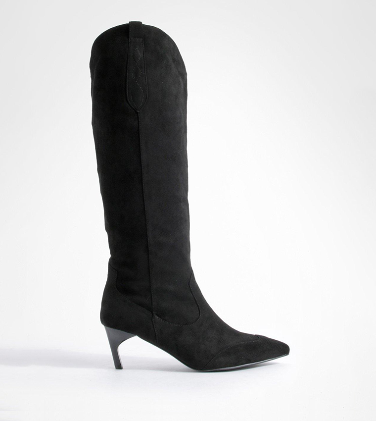 Buy Boohoo Western Detail Low Knee High Boots In Black | 6thStreet Kuwait