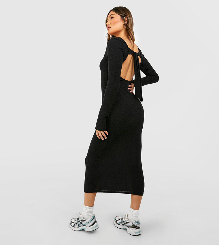 Buy Boohoo Soft Rib Cut Out Midaxi Dress In Black | 6thStreet Qatar
