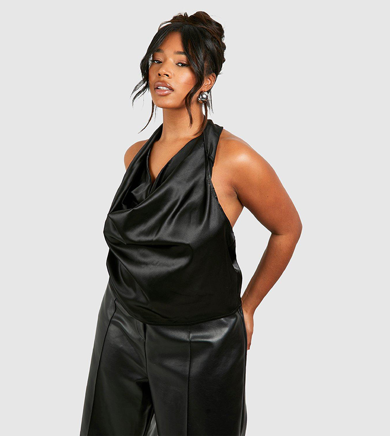 Buy Boohoo Satin Cowl Halter Top In Black 6thstreet Saudi Arabia