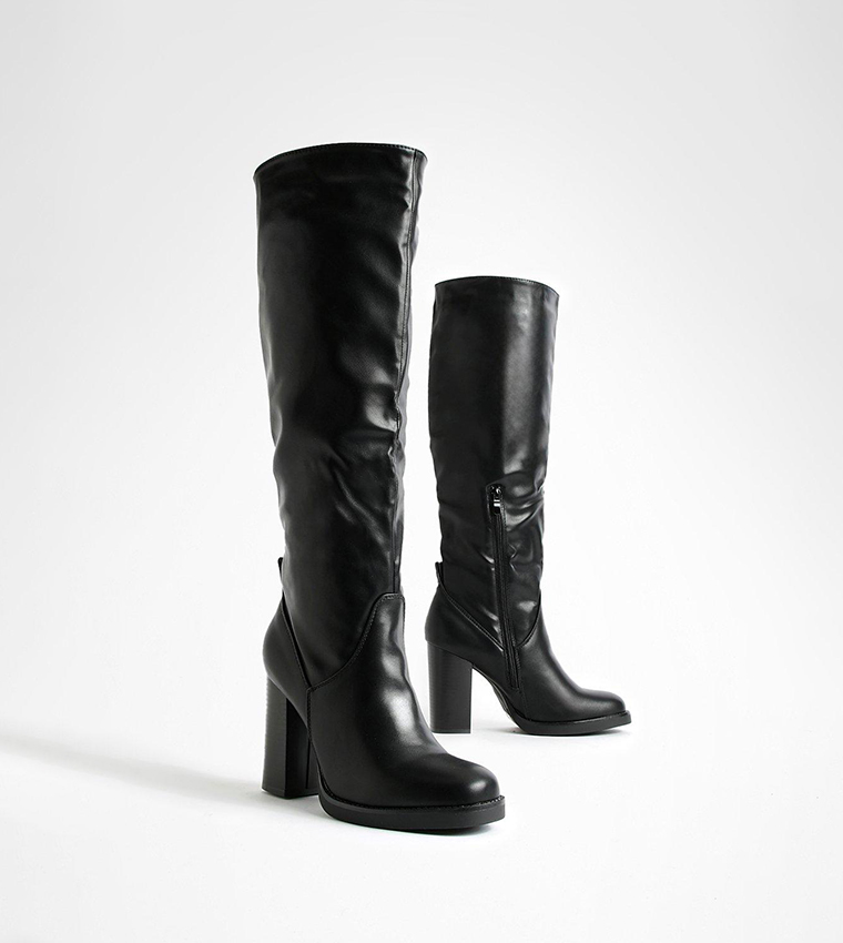 Buy Boohoo Mini Platform Stack Heel Knee High Boots In Black ...