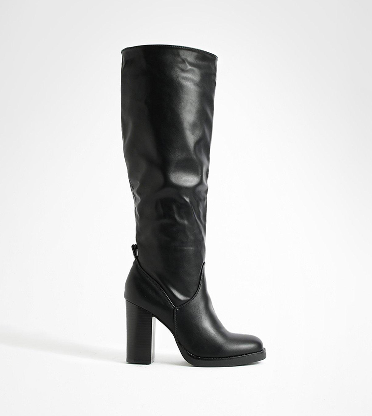 Buy Boohoo Mini Platform Stack Heel Knee High Boots In Black ...