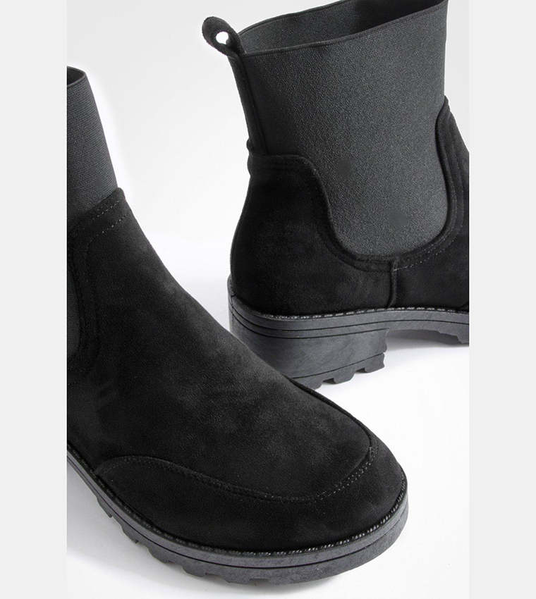 Buy Boohoo Wide Fit Elastic Panel Chelsea Boots In Black | 6thStreet ...