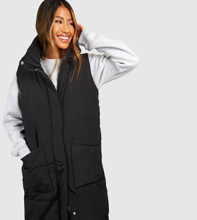 Buy Boohoo Maxi Padded Gilet In Black | 6thStreet Kuwait