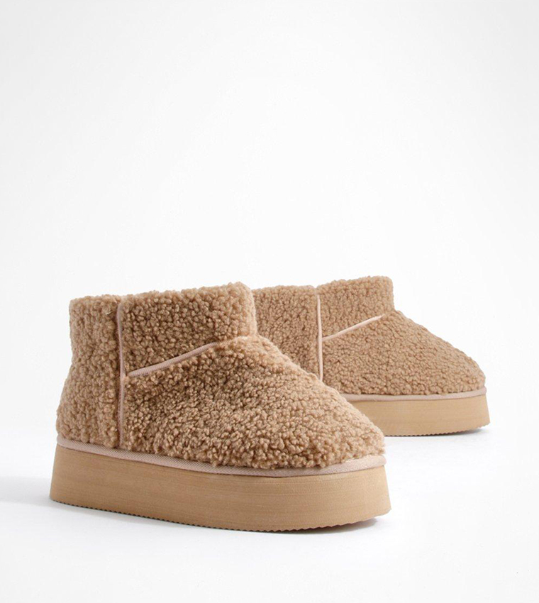 Buy Boohoo Borg Ultra Mini Platform Cosy Boots In Beige | 6thStreet UAE