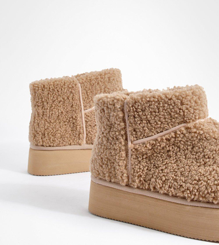 Buy Boohoo Borg Ultra Mini Platform Cosy Boots In Beige | 6thStreet UAE