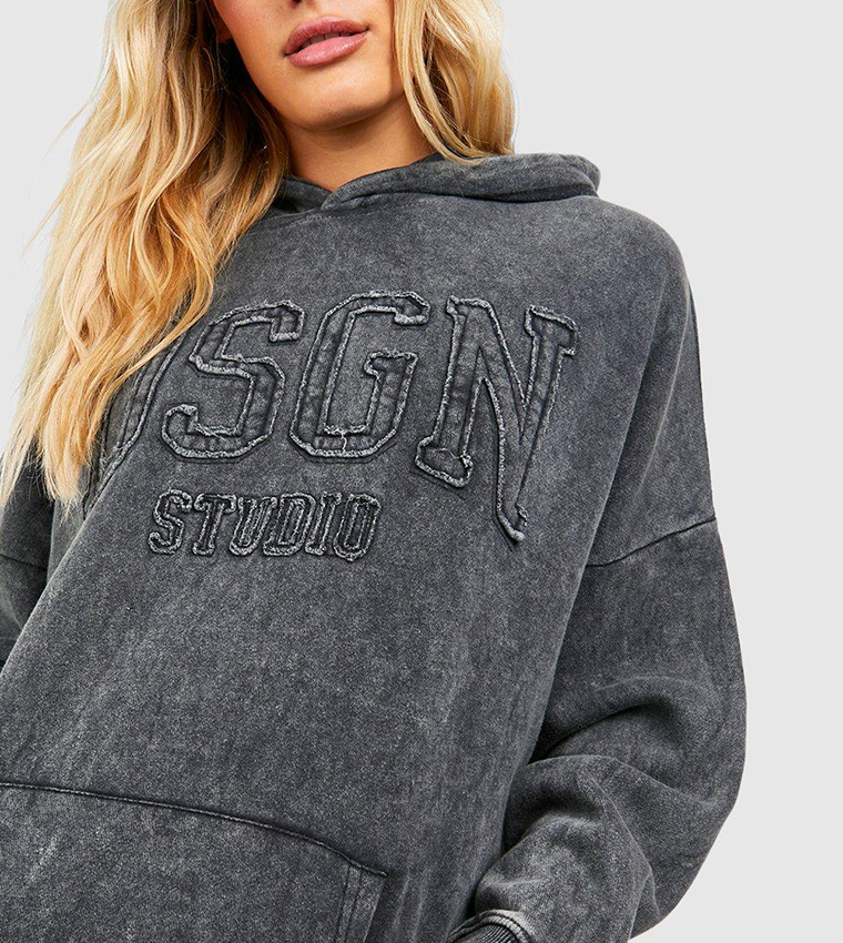 Buy Boohoo Dsgn Studio Self Applique Washed Oversized Hoodie In ...
