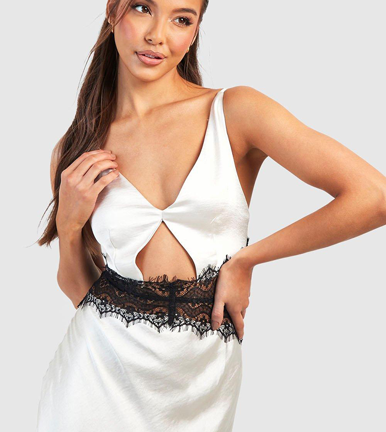 Buy Boohoo Satin Panelled Lace Maxi Slip Dress In Champagne 6thstreet