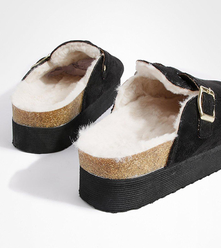 Buy Boohoo Platform Fur Lined Closed Toe Clogs In Black | 6thStreet Kuwait