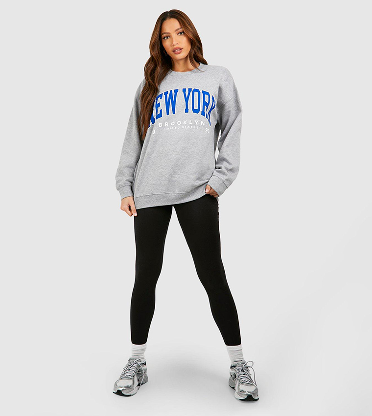 Buy Boohoo Tall New York Printed Sweatshirt In GREY MARL | 6thStreet ...