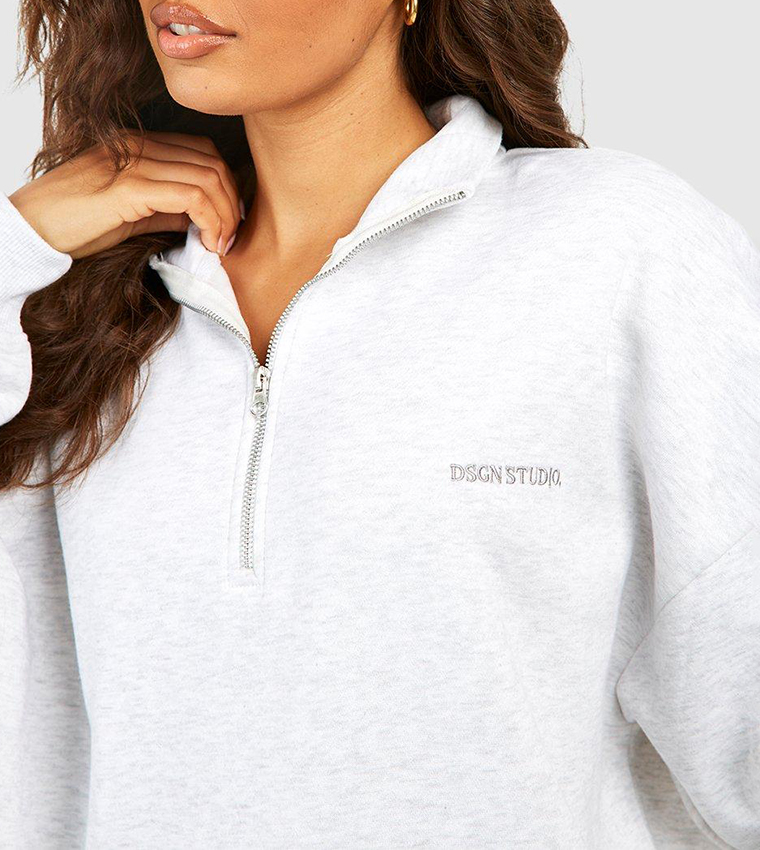 Buy Boohoo DSGN Studio Embroidered Half Zip Sweatshirt Tracksuit In ...