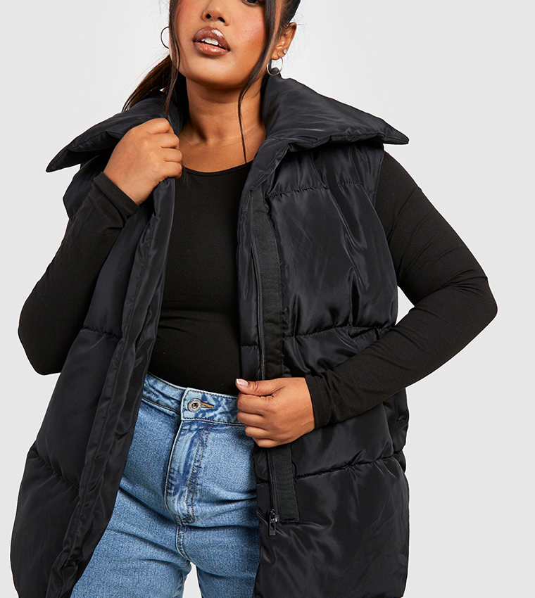 Buy Boohoo Puffer Sleeveless Longline Gilet In Black | 6thStreet Bahrain