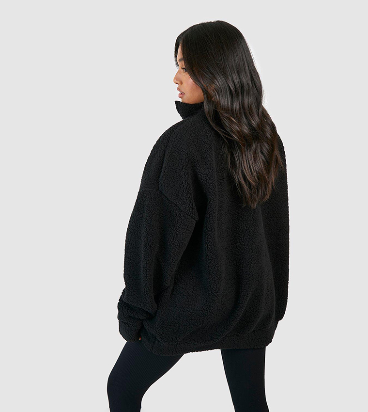 Buy Boohoo Borg Funnel Neck Zip Sweater In Black | 6thStreet Kuwait
