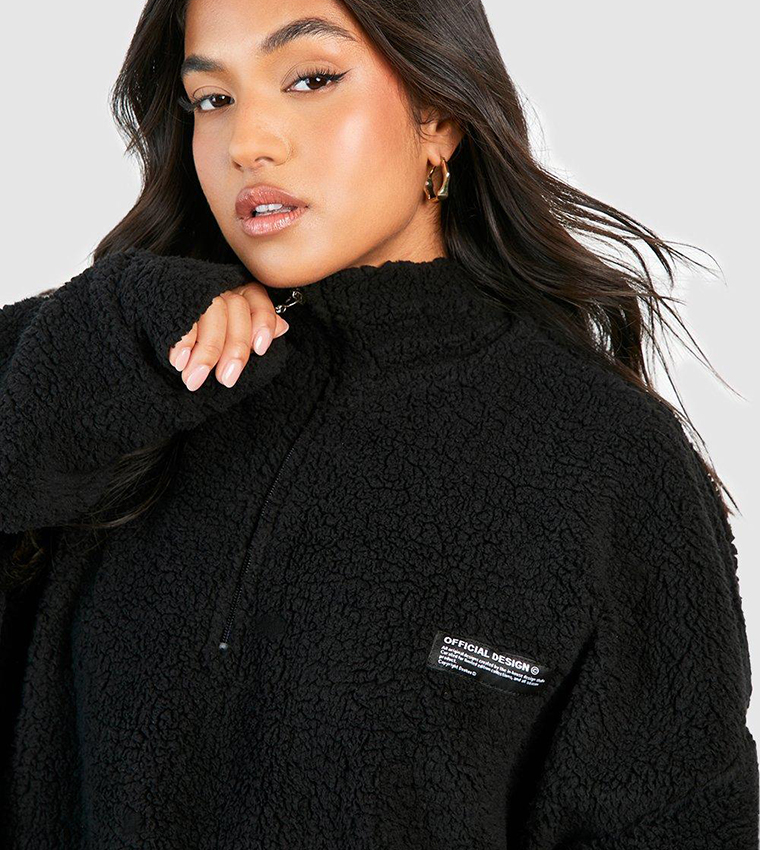 Buy Boohoo Borg Funnel Neck Zip Sweater In Black | 6thStreet Kuwait