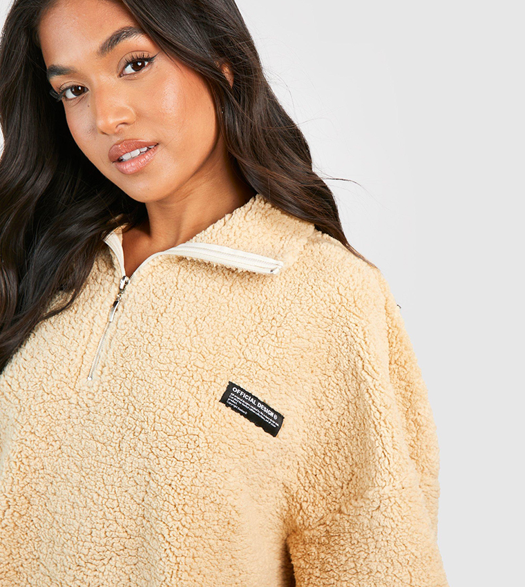 Buy Boohoo Borg Funnel Neck Zip Sweater In STONE | 6thStreet Bahrain