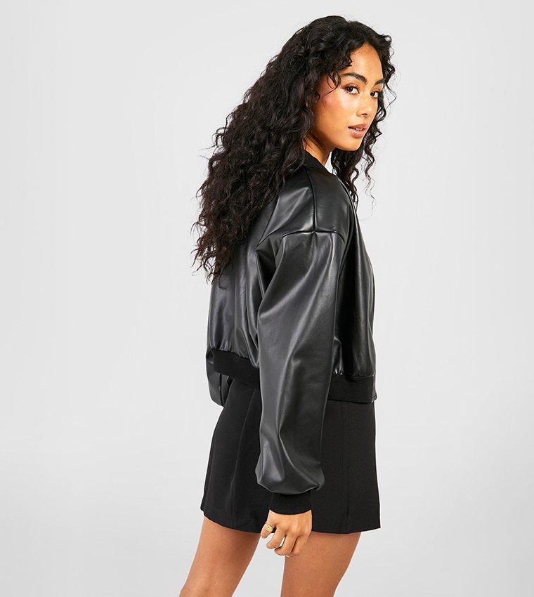 Buy Boohoo Faux Leather Zip Detail Bomber Jacket In Black | 6thStreet ...
