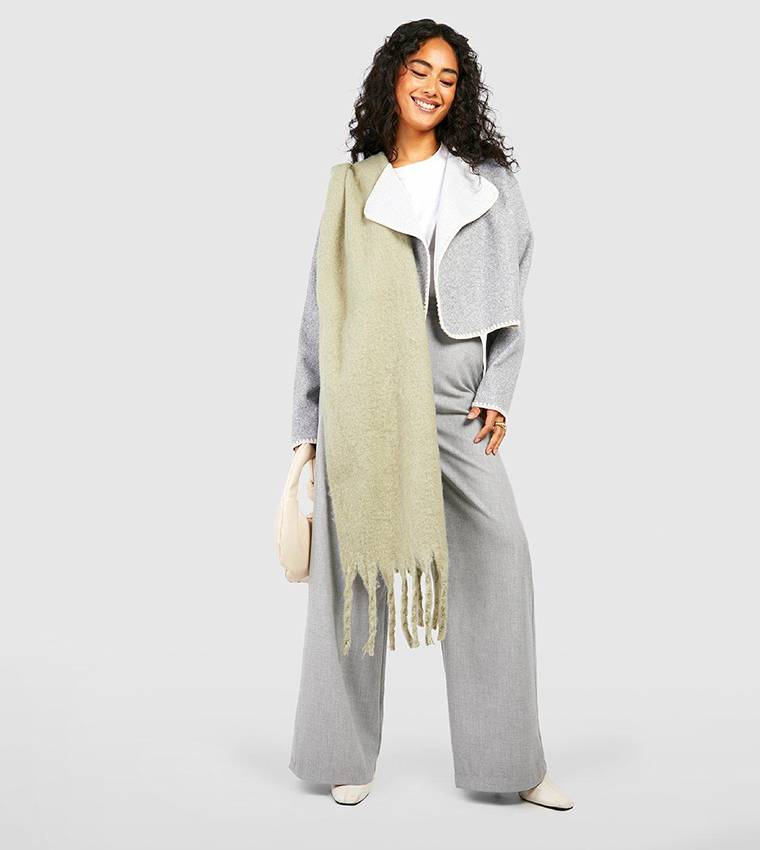 Buy Boohoo Waterfall Contrast Stitch Detail Wool Look Jacket In Grey ...
