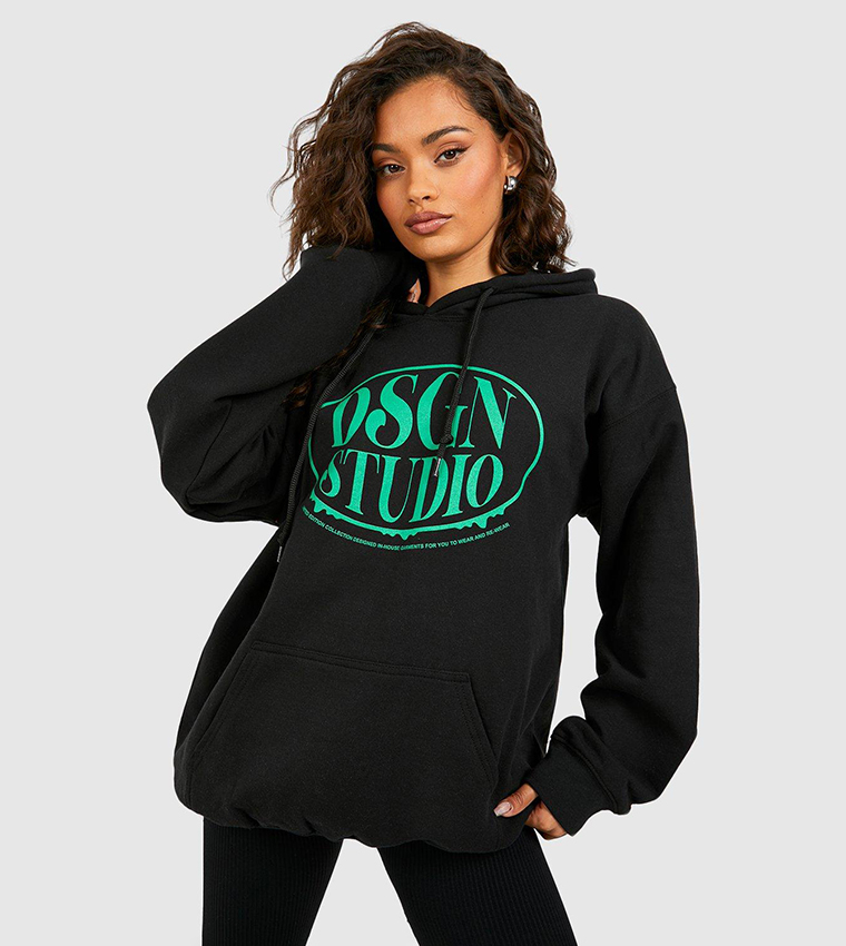 Buy Boohoo Dsgn Studio Slogan Oversized Hoodie In Black | 6thStreet Bahrain