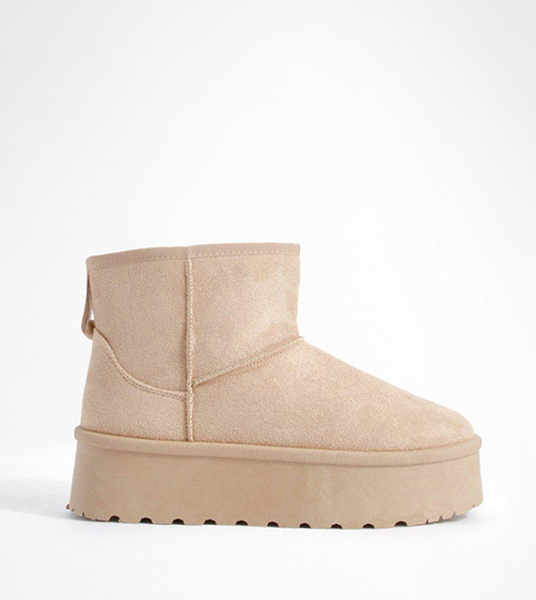 Buy Boohoo Mini Platform Cosy Boots In Beige | 6thstreet Kuwait