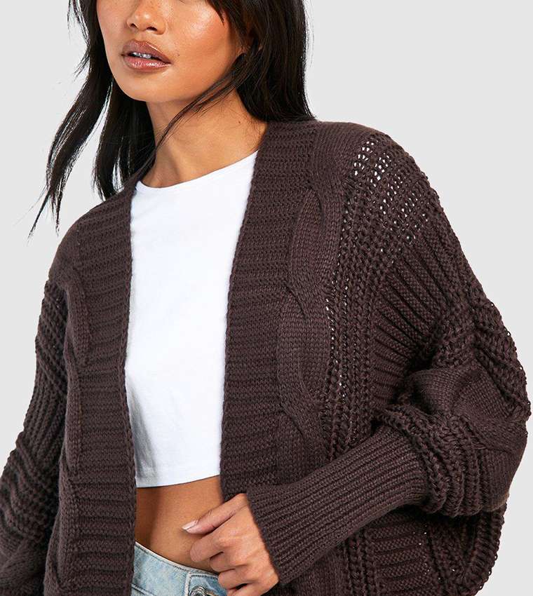 Buy Boohoo Premium Cable Knit Oversized Cardigan In Brown | 6thStreet ...
