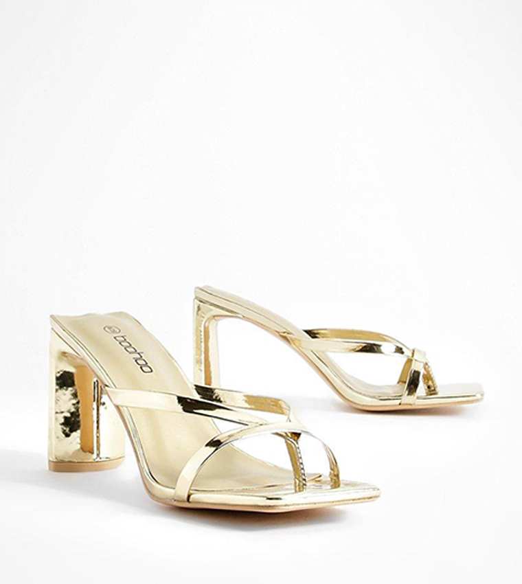 Buy Boohoo Toe Post Detail Heeled Mules In Gold | 6thStreet Saudi Arabia