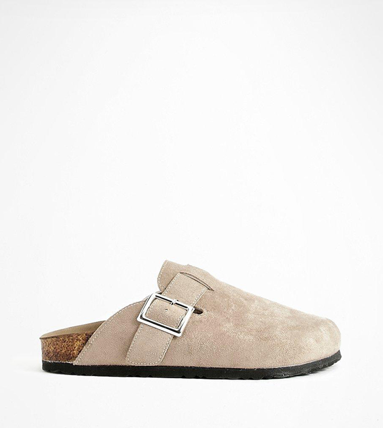 Buy Boohoo Oversized Buckle Closed Toe Clogs In Beige | 6thStreet UAE