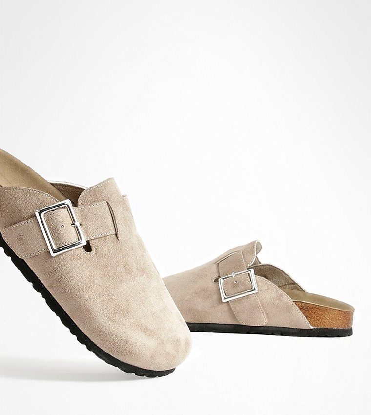 Buy Boohoo Oversized Buckle Closed Toe Clogs In Beige | 6thStreet UAE