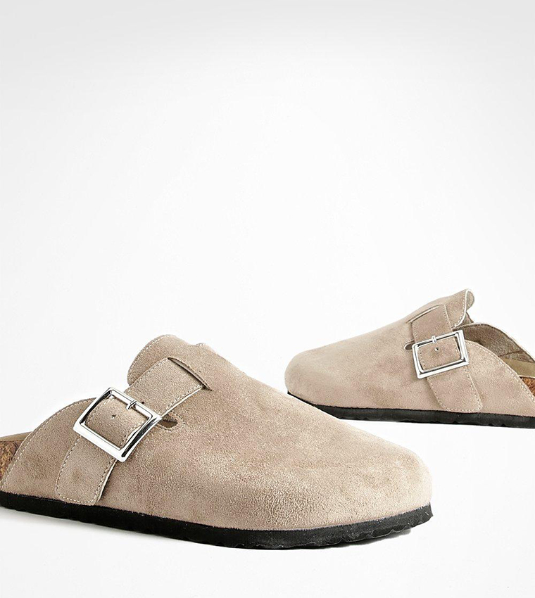 Buy Boohoo Oversized Buckle Closed Toe Clogs In Beige | 6thStreet UAE