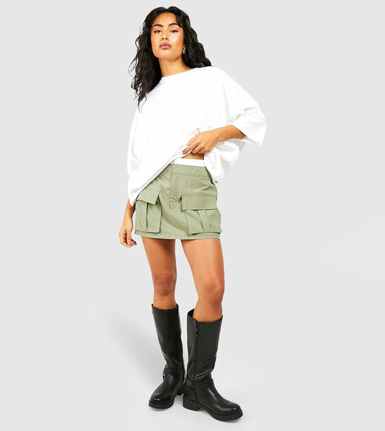 Buy Boohoo Boxer Waistband Cargo Mini Skirt In Green | 6thStreet Kuwait