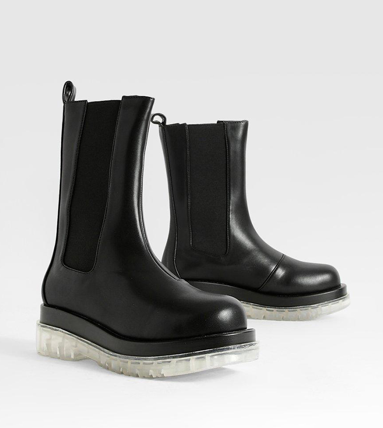 Buy Boohoo Contrast Sole Calf High Chelsea Boots In Black | 6thStreet UAE