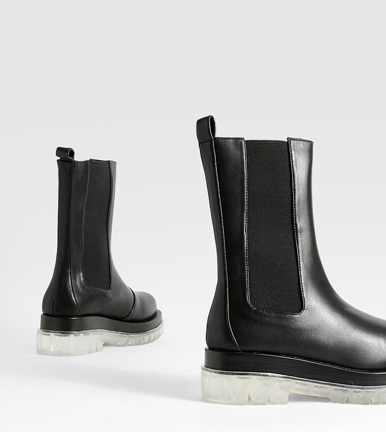 Buy Boohoo Contrast Sole Calf High Chelsea Boots In Black | 6thStreet UAE