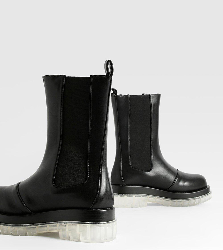 Buy Boohoo Contrast Sole Calf High Chelsea Boots In Black | 6thStreet UAE