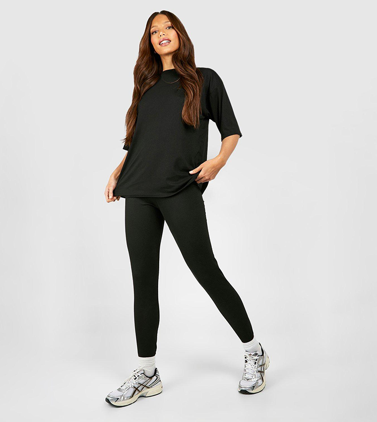 Buy Boohoo Tall Brushed Rib Oversized Tee And Legging Set In Black