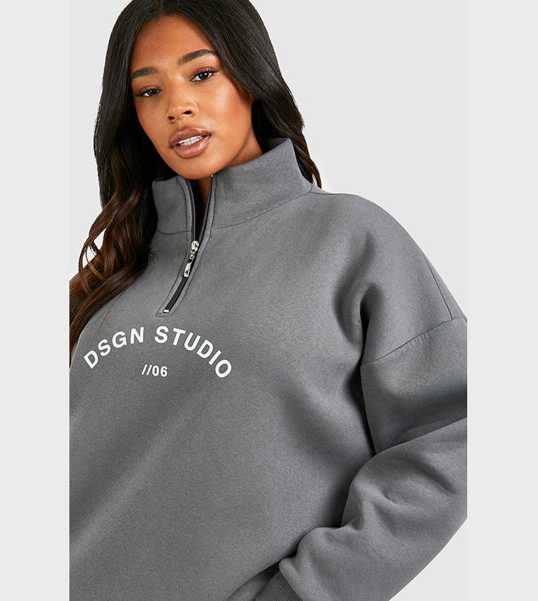 Buy Boohoo Plus Dsgn Studio Half Zip Sweatshirt In Grey | 6thStreet UAE