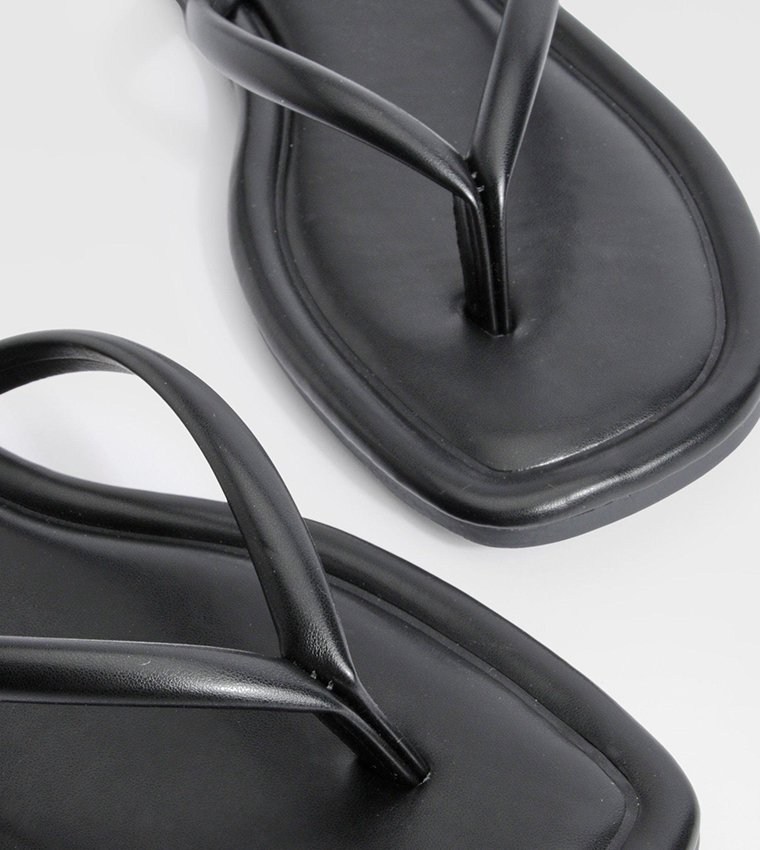 Buy Boohoo Wide Fit Square Toe Flip Flops In Black | 6thStreet Kuwait
