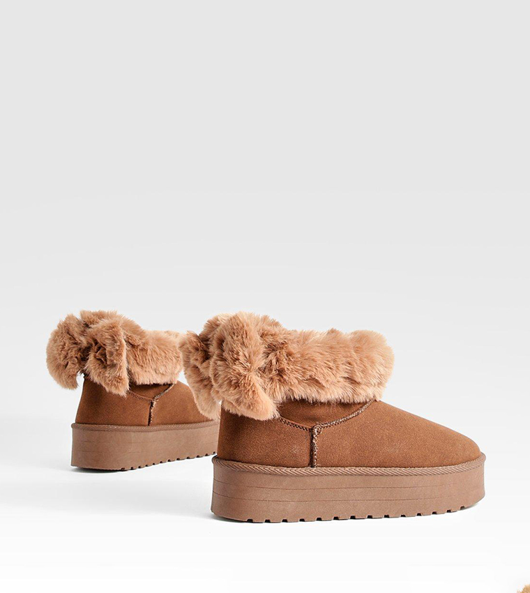 Buy Boohoo Fur Trim Platform Mini Cosy Boots In Brown | 6thStreet Qatar