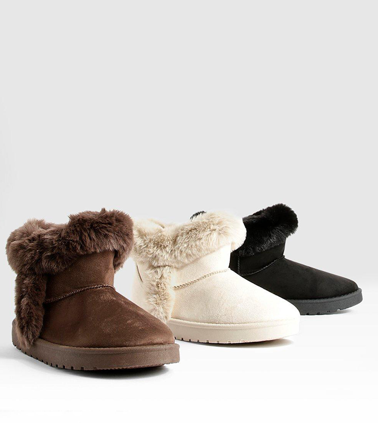 Buy Boohoo Fur Trim Mini Cosy Boots In Brown | 6thStreet Qatar